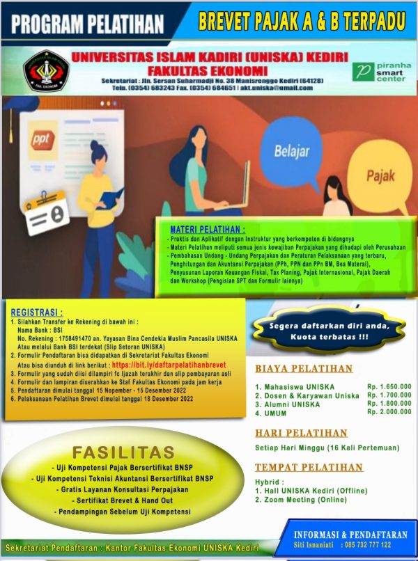 Info Pendaftaran Program Pelatihan Brevet Pajak A & B Terpadu – Universitas Islam Kadiri